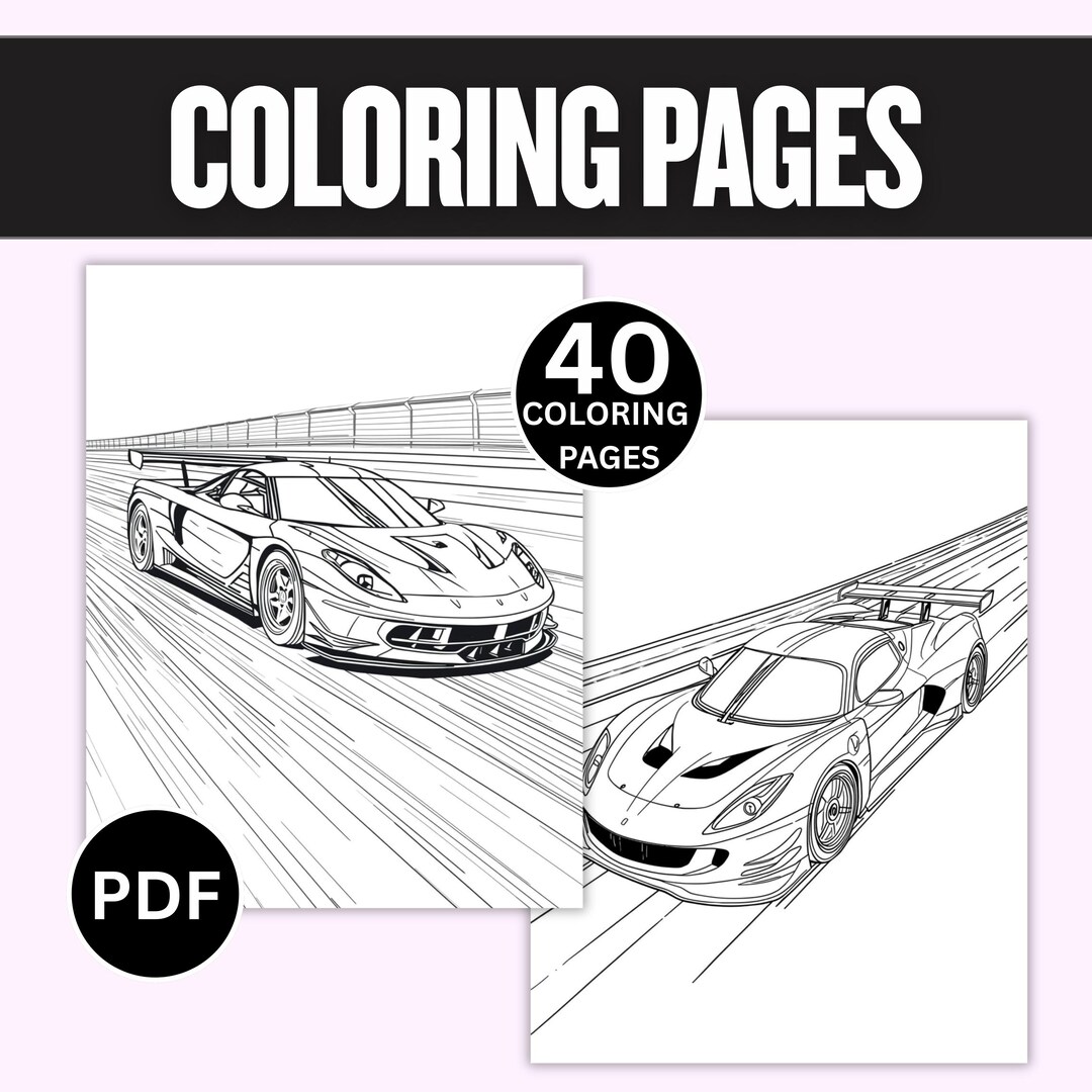 Sports Car Coloring Book | 40 Racing Car Line Art Pages (PDF) - Etsy