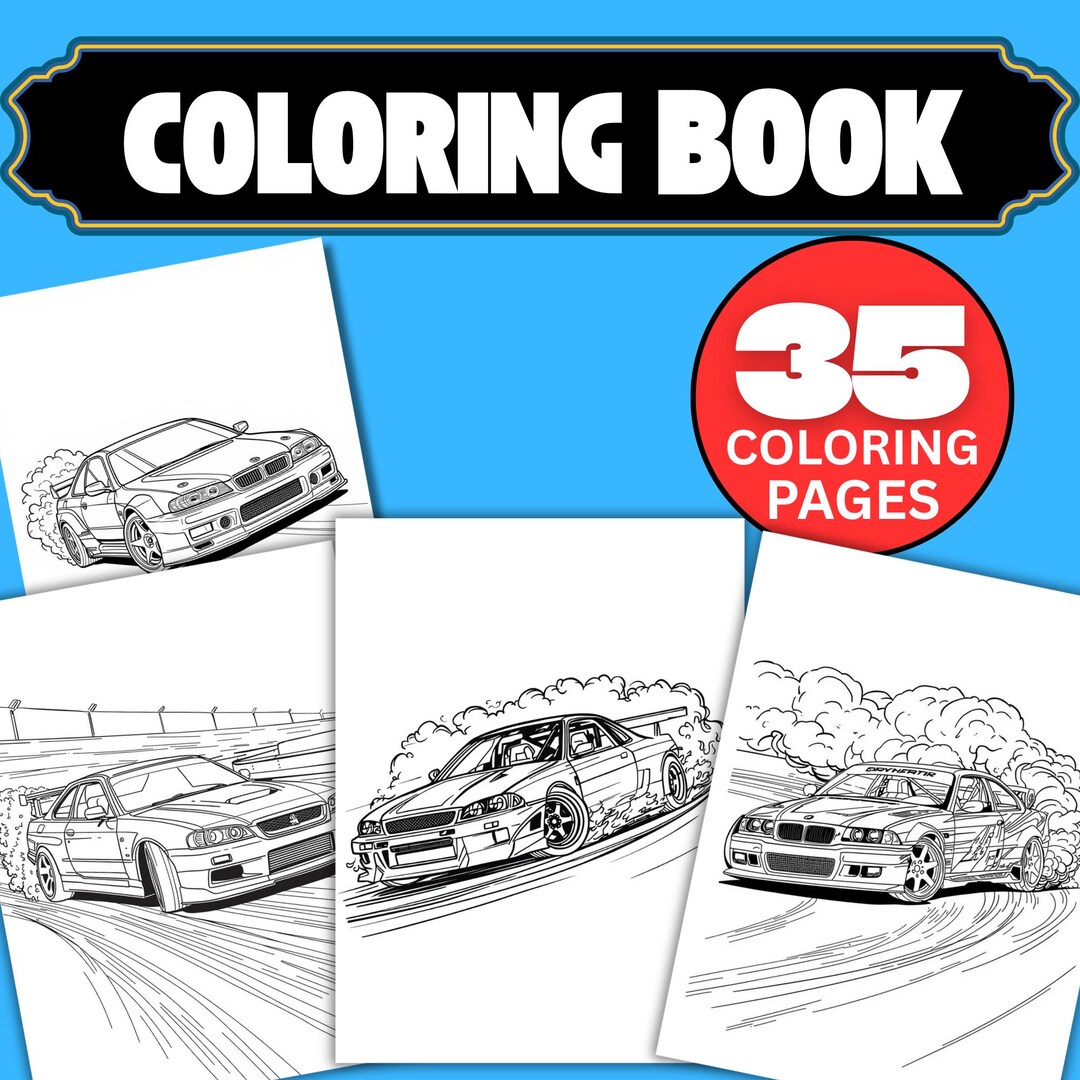 JDM Drift Coloring Book • Printable Racing Car Line Art for Kids ...