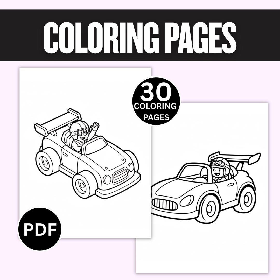 Race Car Coloring Book – 20 Pages Easy Line Art (PDF Pattern) - Etsy
