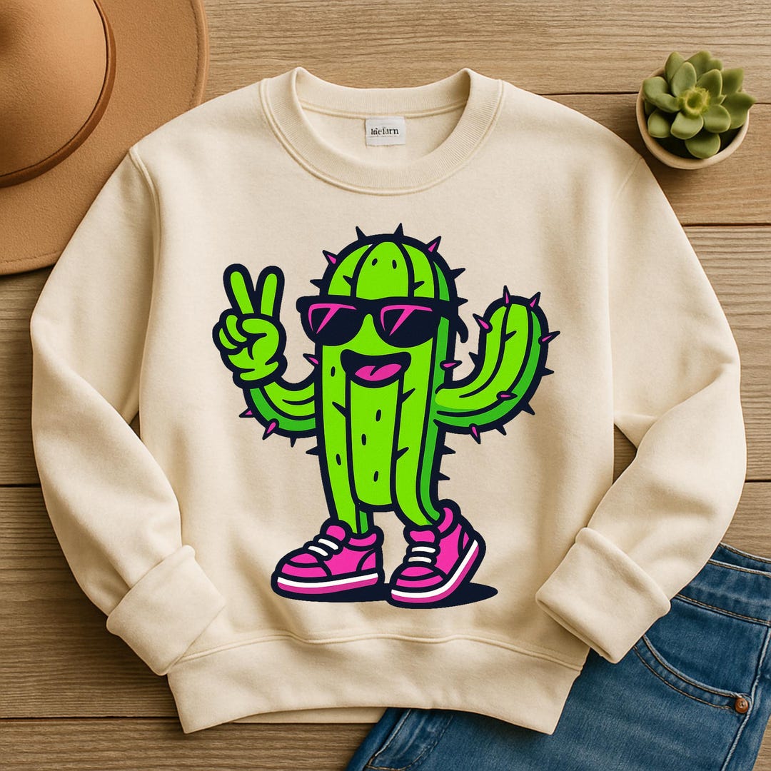 Cool Cactus PNG • Neon Cartoon Cactus Clipart • Funny Peace Sign Cactus ...