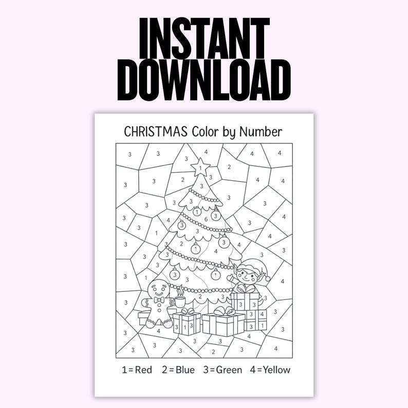 Christmas Color by Number, Kids Printable Holiday Activity (PDF) - Etsy