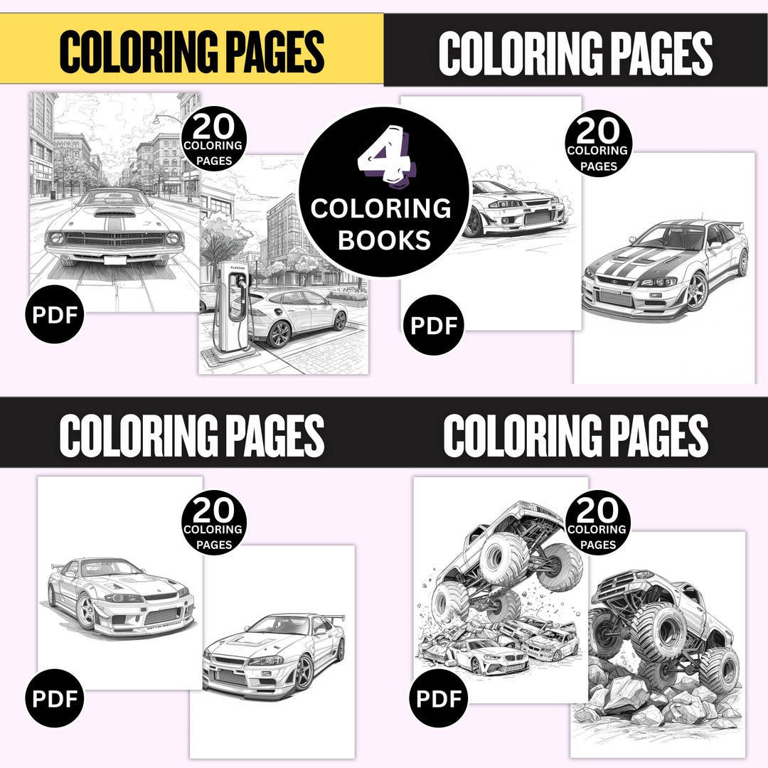 Car Coloring Pages, 80 Designs, Vehicle Art (PDF) - Etsy