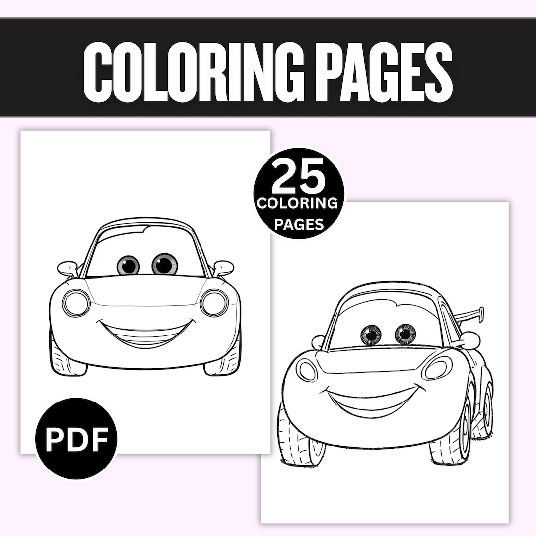 Cartoon Cars Coloring Book – 25 Vehicle Pages (digital Download) - Etsy