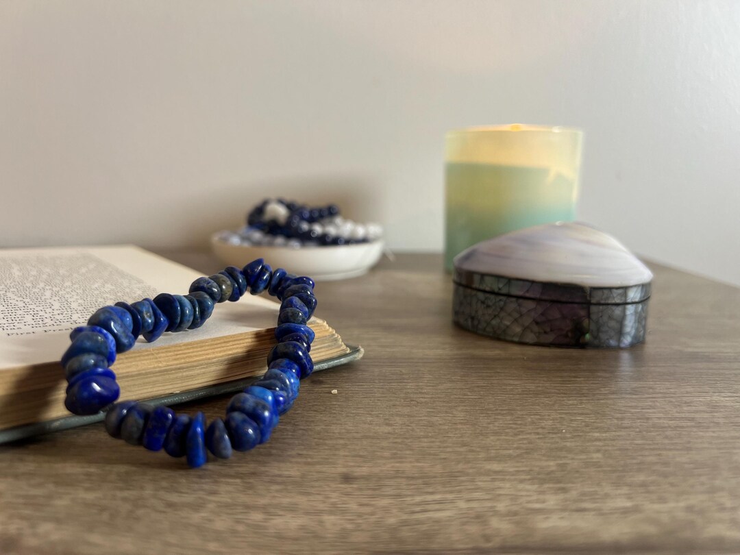 Lapis Lazuli Chip Bracelet • Rustic Blue Crystal Jewelry • Wisdom Stone ...
