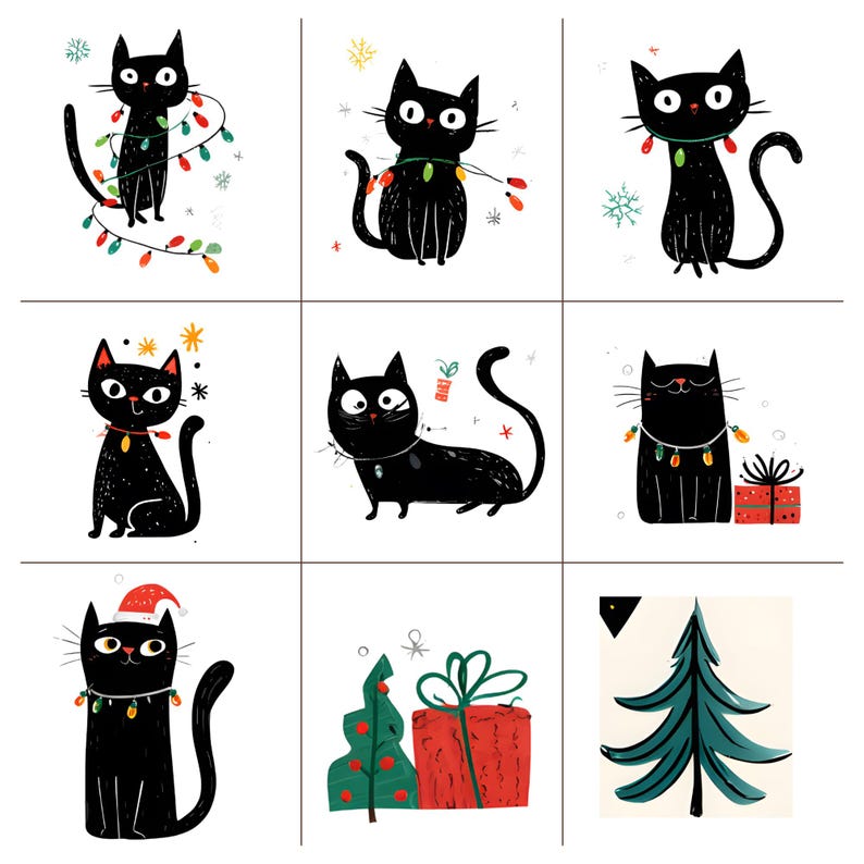 Christmas Cat Clipart Set: Festive PNG Elements (digital Download) - Etsy