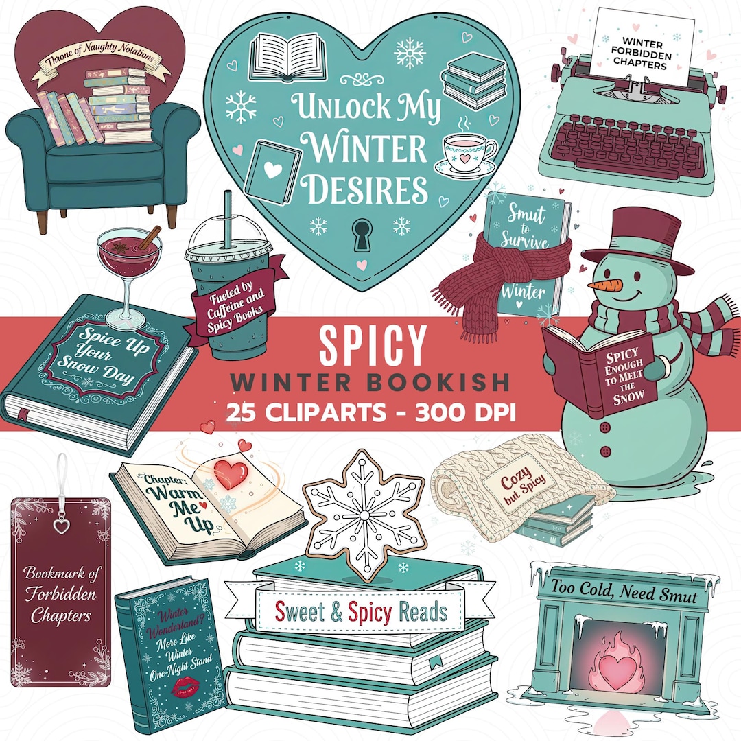 Spicy Winter Bookish Clipart Set | Cozy Reader Pngs | Winter Reading ...