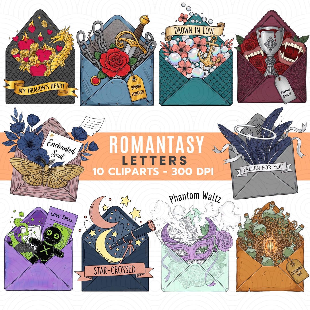 Romantasy Letters Clipart Bundle | Enchanted Love Letter Envelopes PNG ...