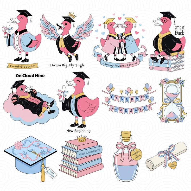 Graduation Rubber Duck Clipart PNG Bundle, Cute Graduate Duck ...