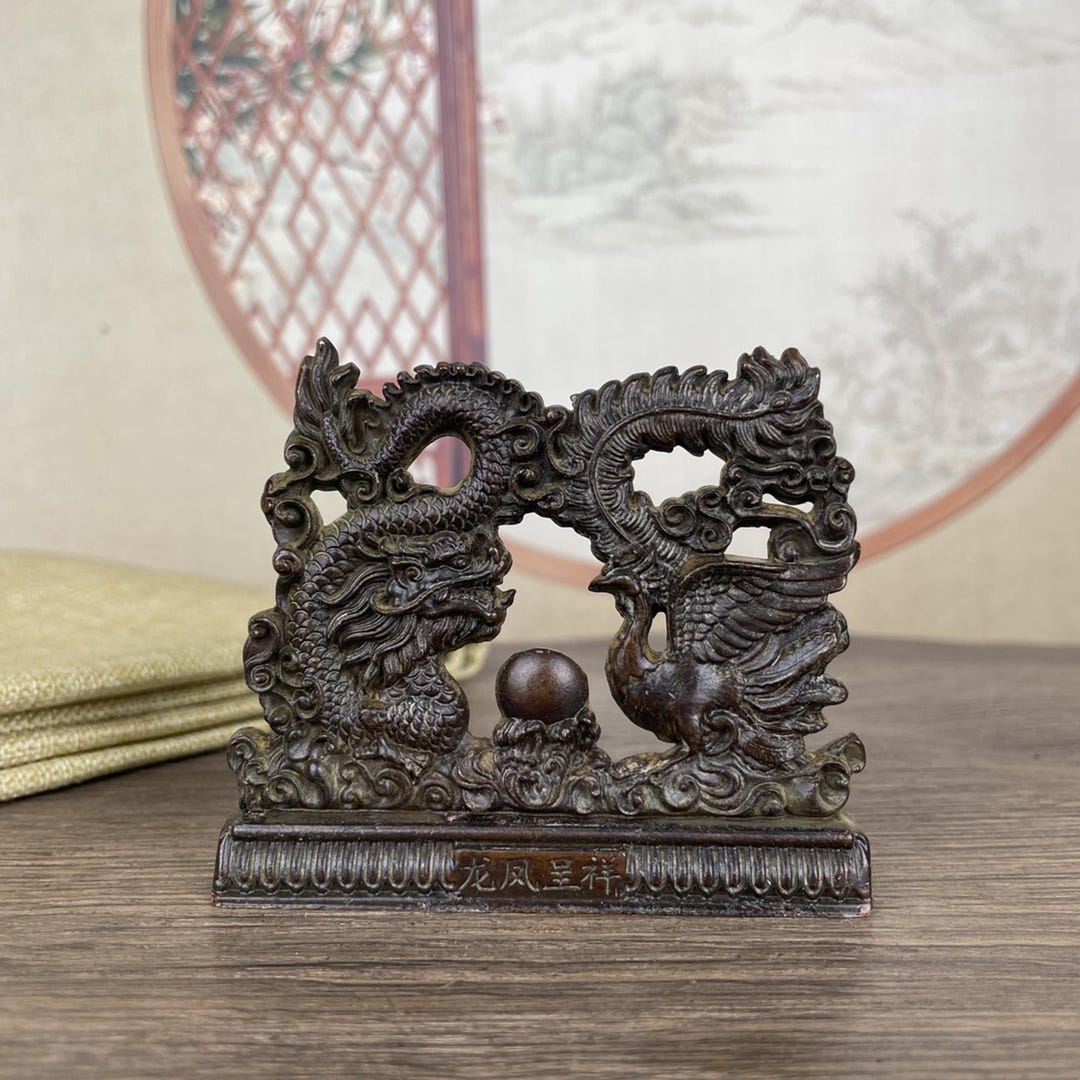 Bronze Dragon Phoenix Statue: Vintage Feng Shui Statue - Etsy