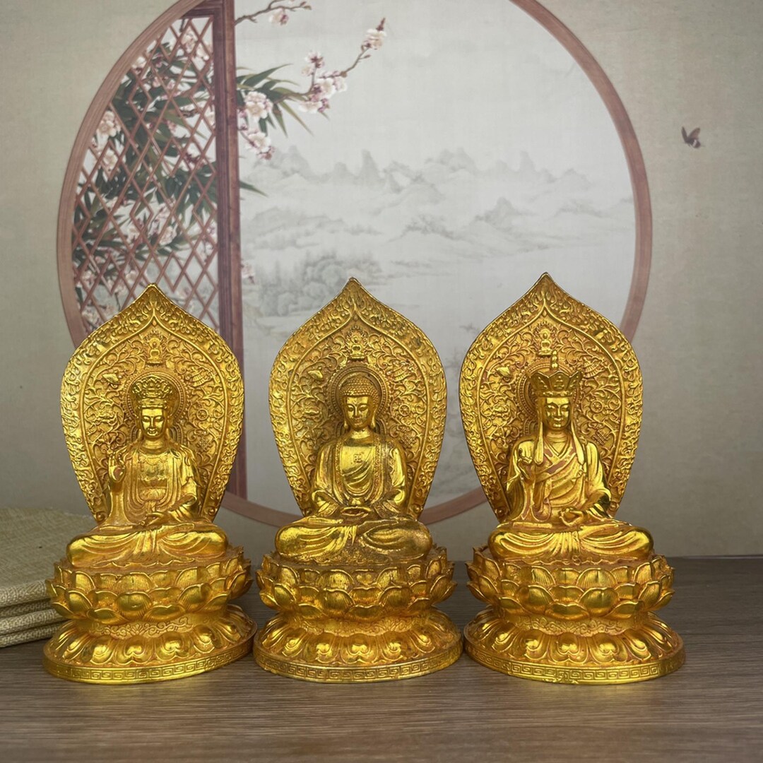 Brass San Sheng Statue: Handmade Vintage Feng Shui Statue - Etsy