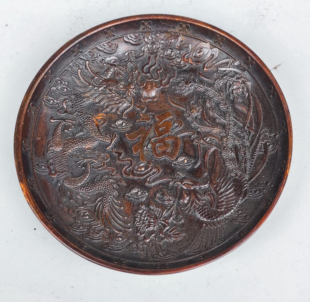 Vintage Bronze Carved Dragon and Phoenix Plate: Feng Shui Statue - Etsy