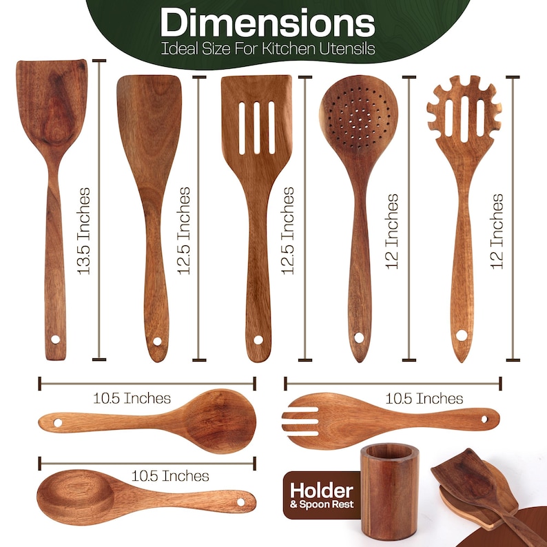 Wooden Cooking Utensil Set: 10-piece With Holder & Spoon Rest - Etsy