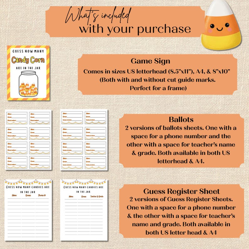Candy Corn Guessing Game, Halloween Party Activity (digital Download ...