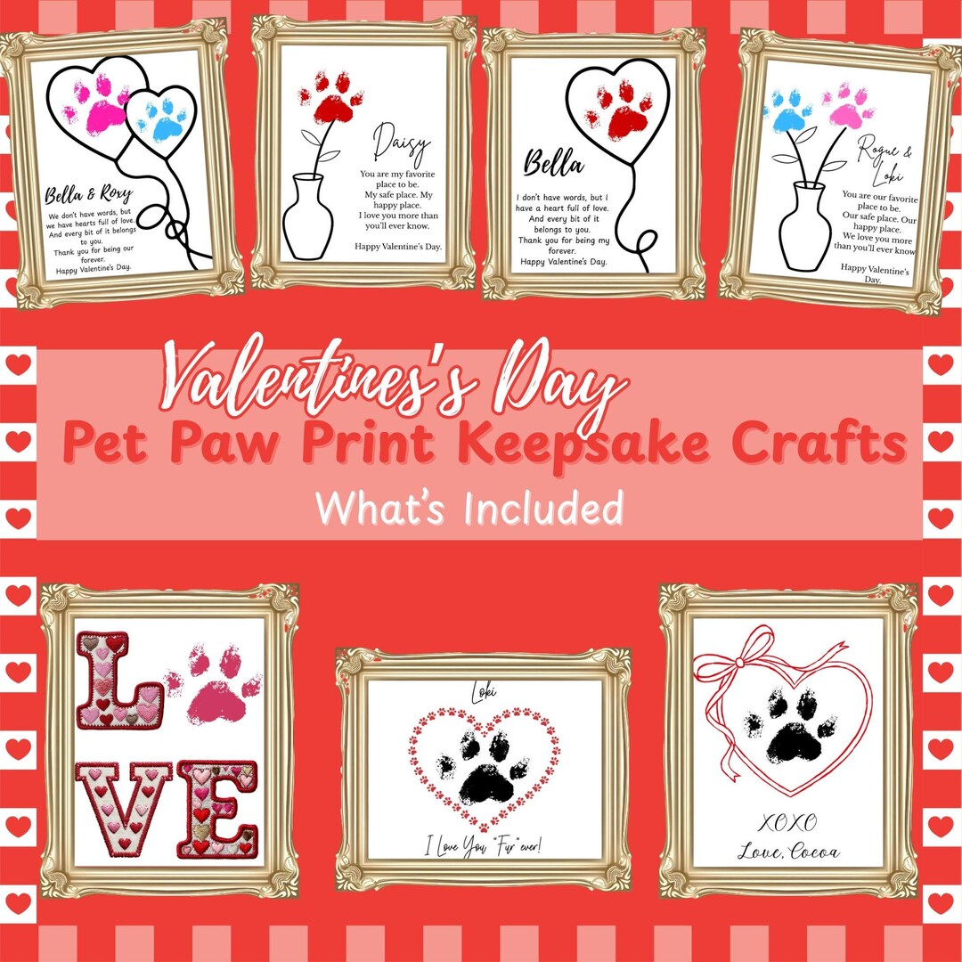 Pet Paw Print Valentine Keepsake, DIY Art (digital Download, Canva ...