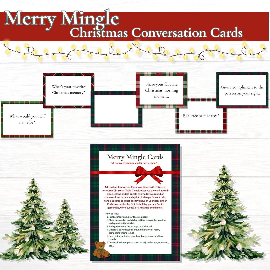 Christmas Conversation Starter Cards, Tartan Plaid Design (digital ...