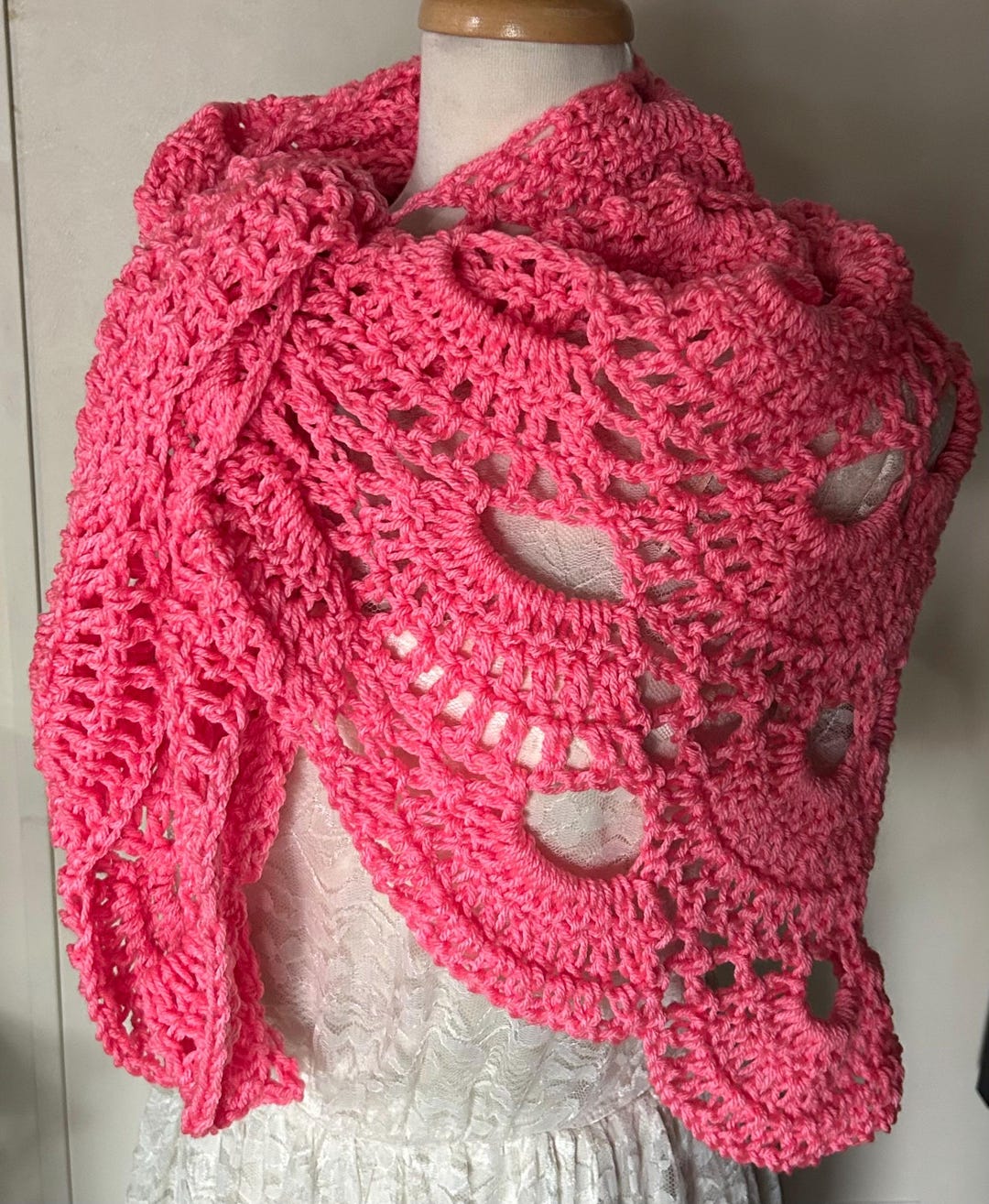 Bubblegum Pink Cozy Handmade Crochet Shawl Wrap Scarf Summer Cover-up ...