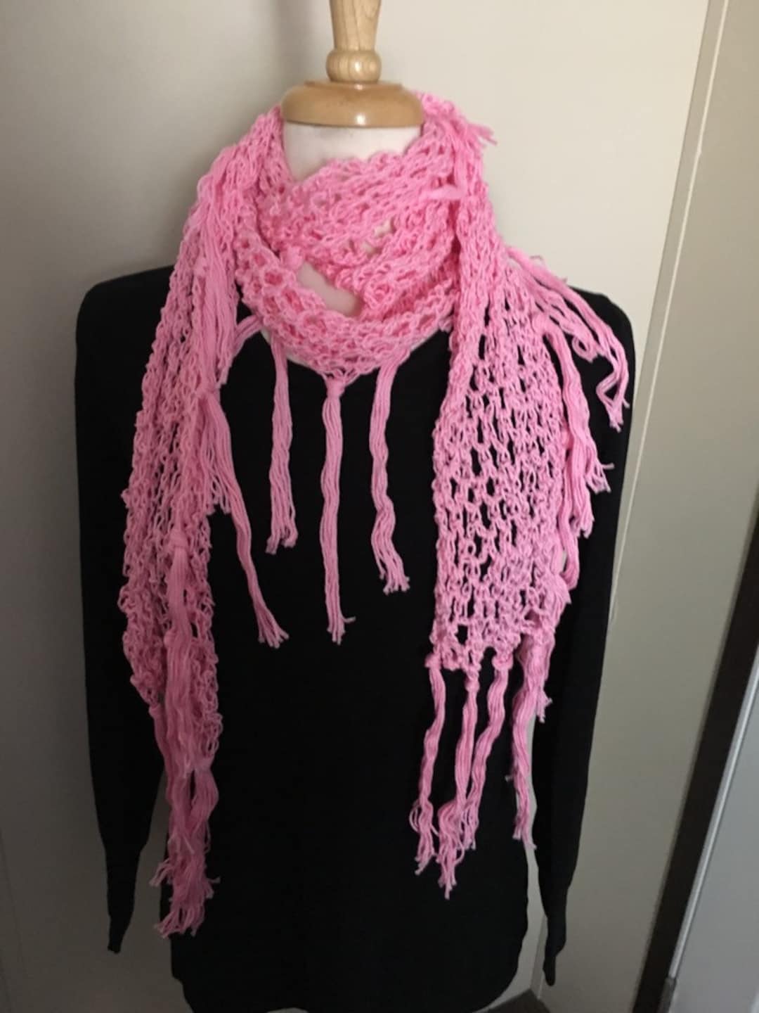 Lacey Frilly Bohohippie Pink Hand Crochet Spring Summer Shawl - Etsy