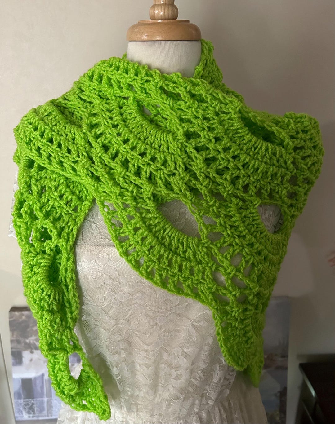 Handmade Crochet Lime Grinch Green Shawl Wrap Scarf Beach Cover up ...