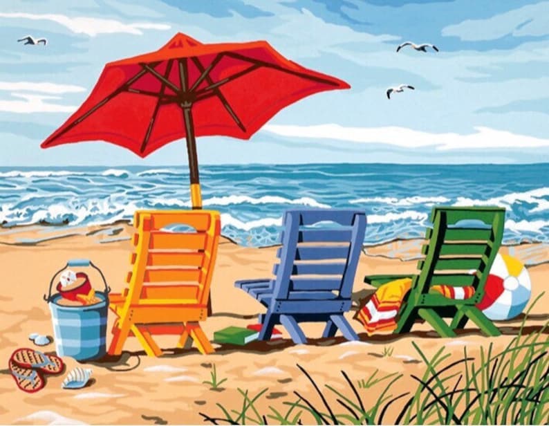 Dimensions Rare "beach Chair Trio" Needlepoint Kit Hobbies Gifts Crafts ...