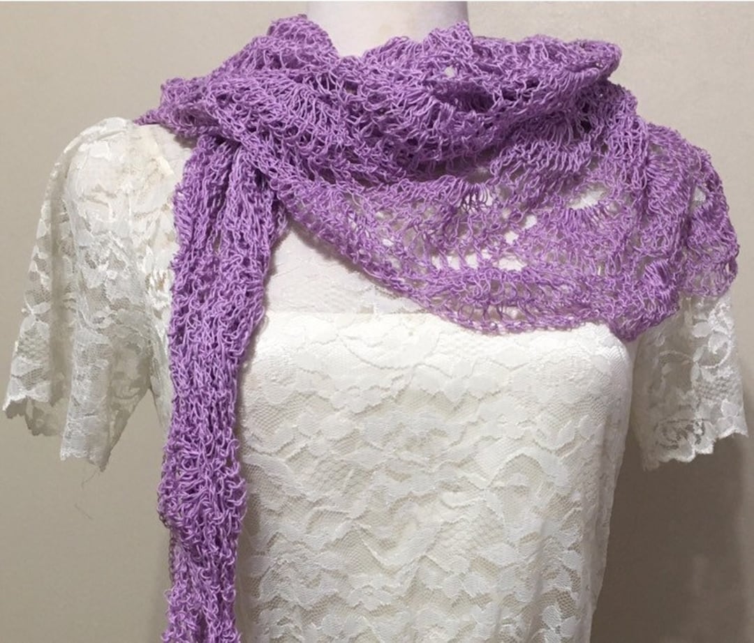 Handmade Crochet Violet Purple Lacy Shawl, Wrap, Scarf Summer Cover-Up ...