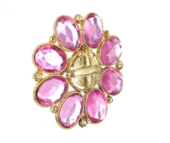 Vintage Huge Gold Plated Pink and Clear Paste Flower … - Gem