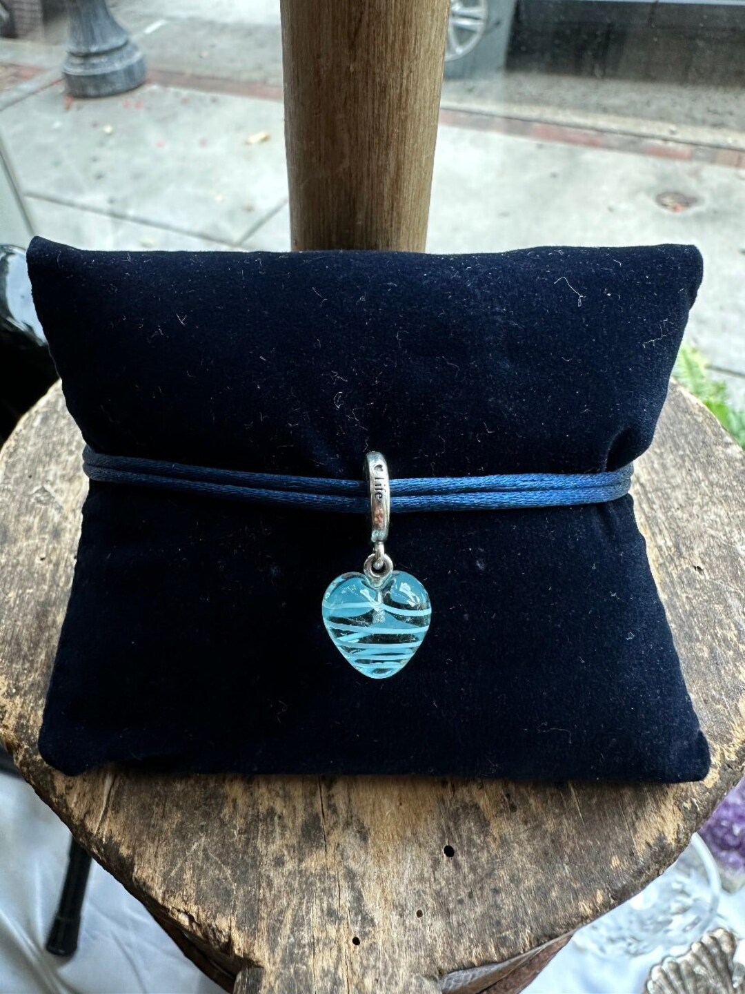 Pandora Sterling Blue Glass Heart Charm Multi Strand Fabric Cord ...