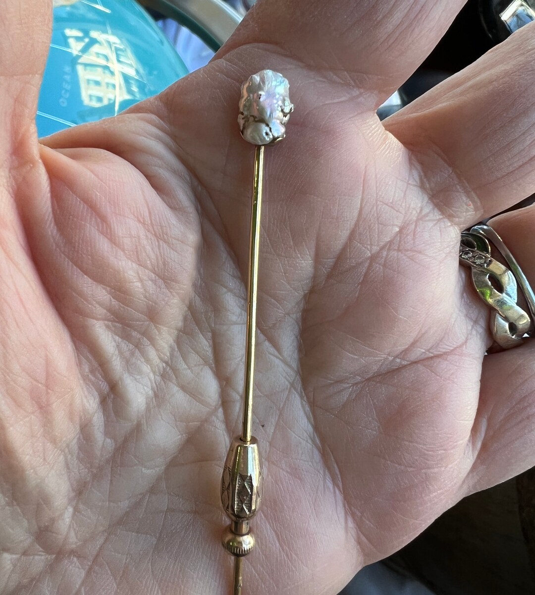 Antique 14k Gold Beautiful Globular Pearl Stick Pin Stunning 3" /pearl ...