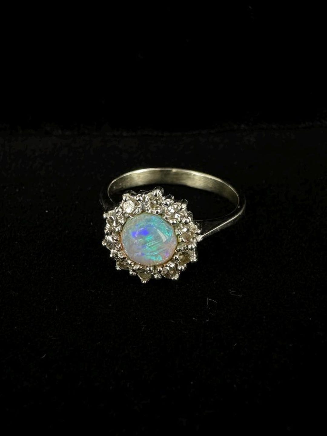 Vintage 14k White Gold Australian Opal .17 CTTW Diamond Halo Ring 6 ...