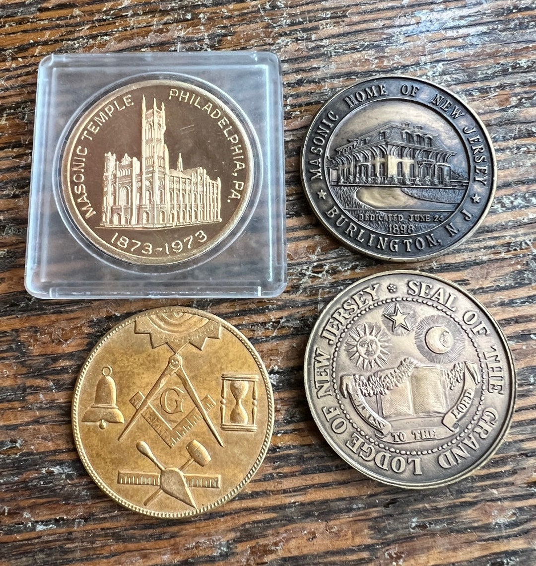 VTG Lot of 4 Masonic Coins Freemason Grand Lodge NJ Philadelphia Token ...