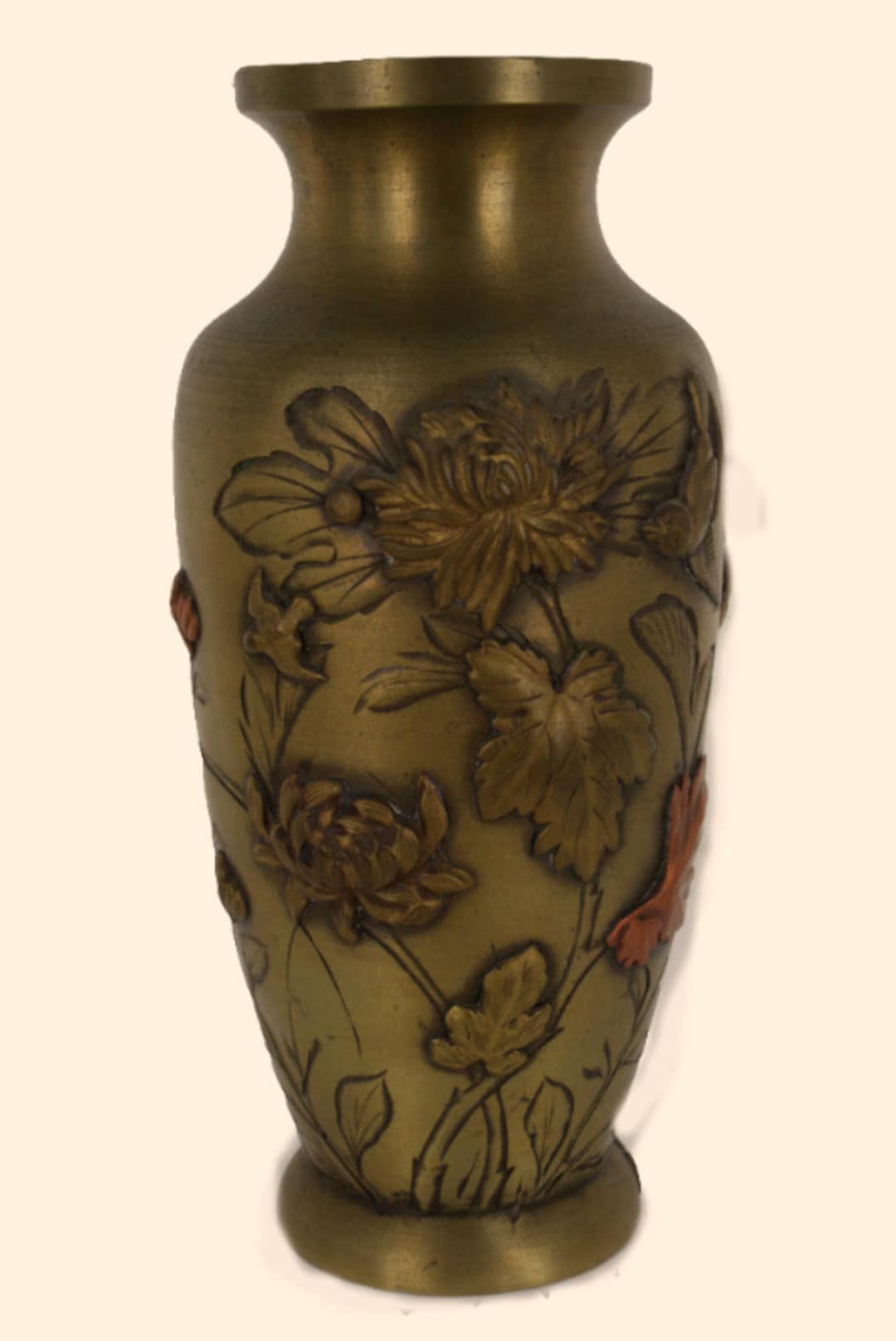Antique Japanese Meiji Period Mixed Metals Brass & Copper Chrysanthemum ...