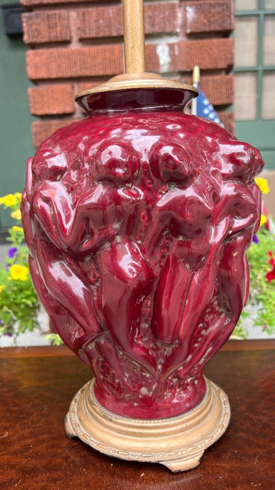 Antique Art Deco Dancing Lady Porcelain Lamp Red Glaze Flapper ...