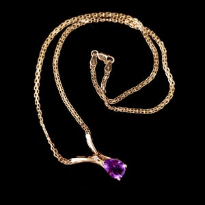 Vintage 14k Yellow Gold Amethyst Diamond Weave Chain Disco 70s Necklace ...
