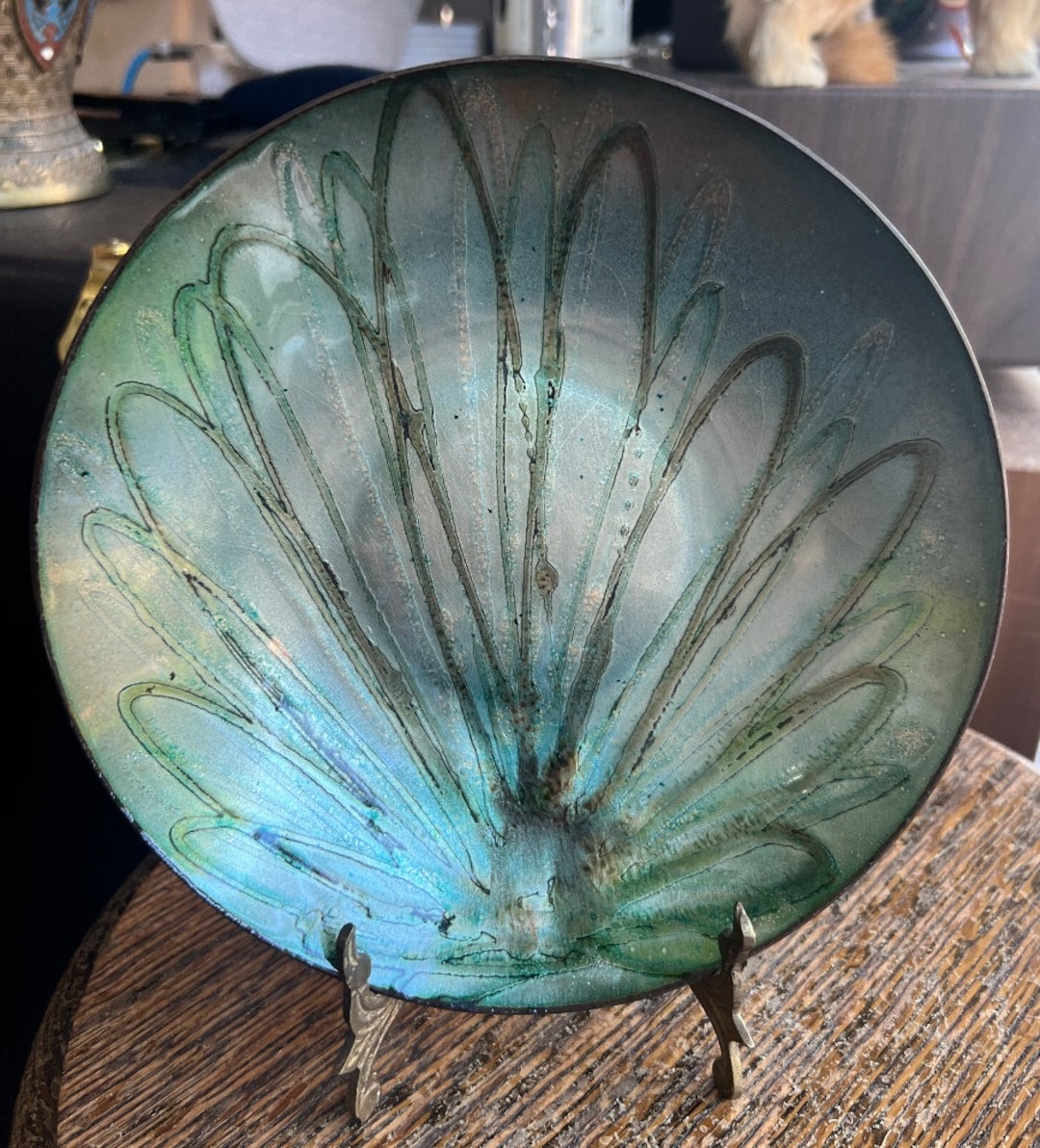 Vintage MCM Enamel on Copper Plate Averill Shepps Signed Abstract Mid ...