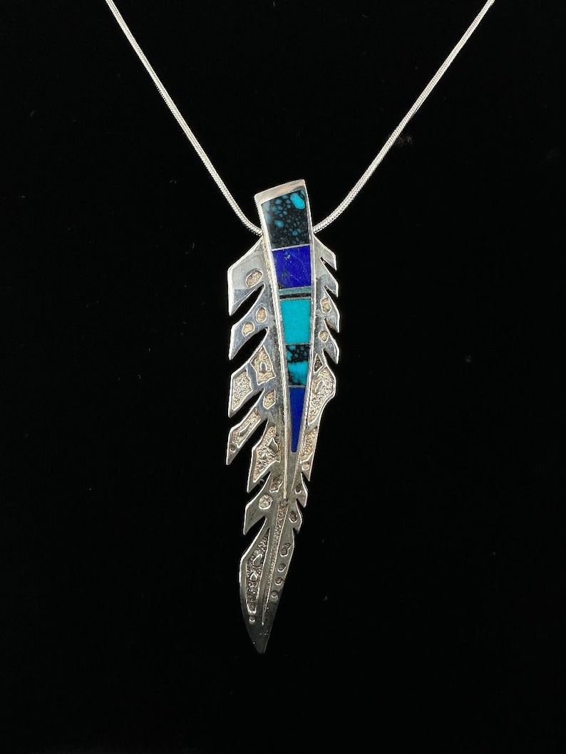 Vintage Sterling Ray Tracey Knifewing Turquoise Lapis Inlay Feather ...