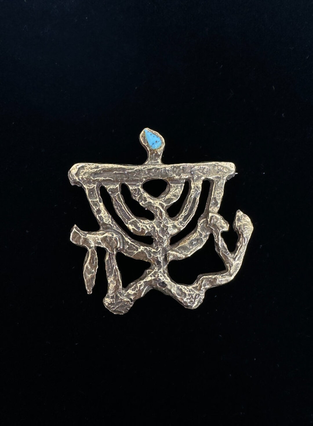 Vintage Jacque Lipschitz Israel Menorah Turquoise Brutalist Gold PL ...
