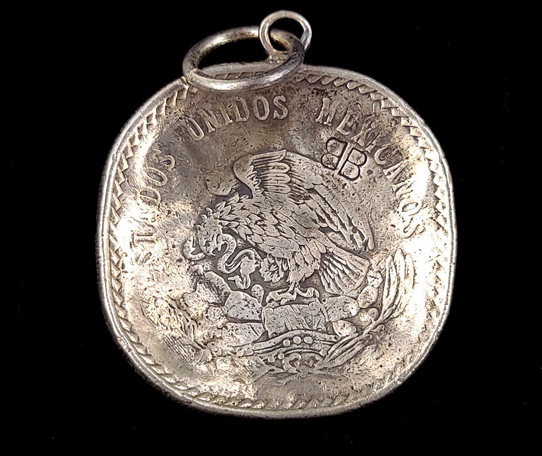 Antique Sterling Silver Handmade Mexican Coin Pendant Fob 1.75 /estados ...