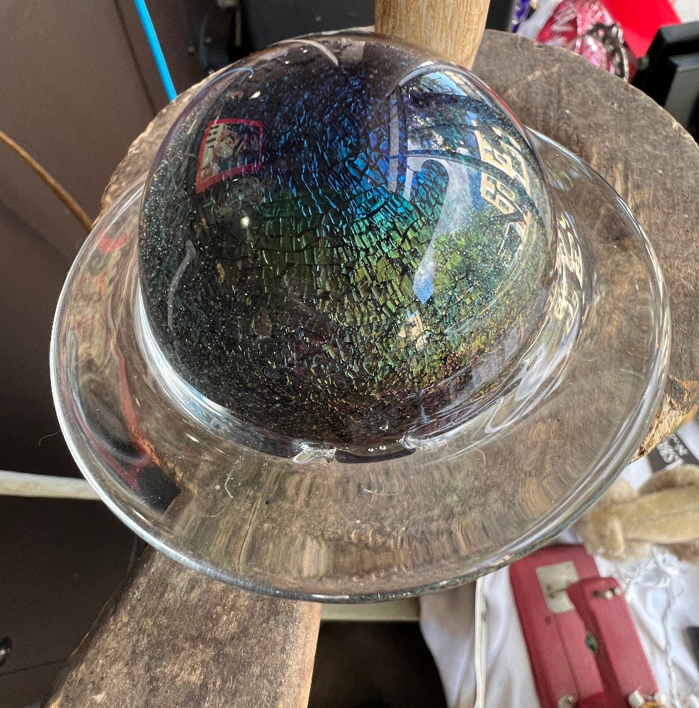 Vintage vandermark Merritt pulled feather Compote glass bowl signed ...