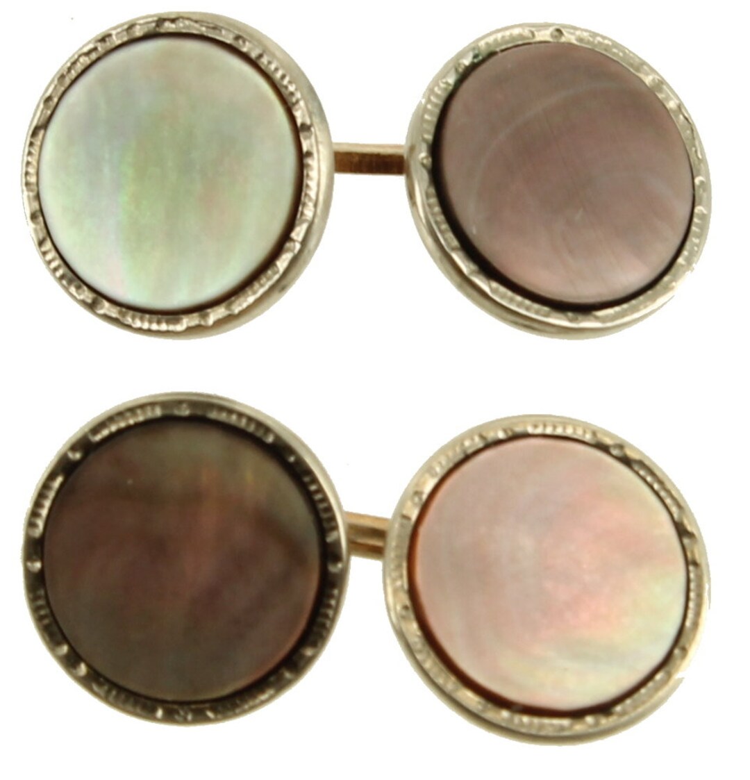 Antique Deco GF Gold Filled Yellow & White Abalone Cufflinks 1/2" Wide ...