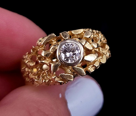 Vintage 14k Yellow Gold FGH SI1 .60ct Diamond Organic Unisex Vintage 14k Yellow Gold FGH SI1 .60ct Diamond Organic Unisex