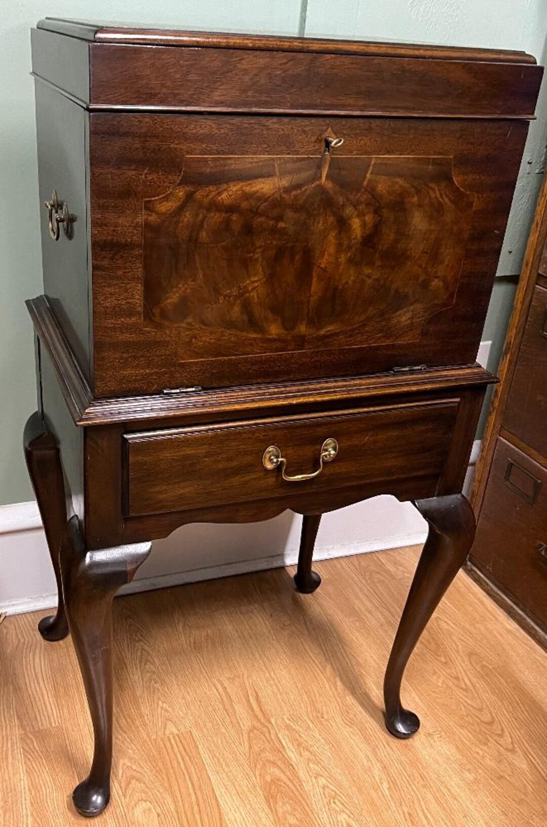 Vintage Henkel Harris Mahogany Queen Anne Wine Cellarette Silver Chest ...