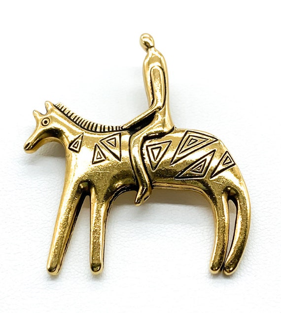 Vintage Laura Birch Tribal Man On Horse Modernist Gol… - Gem