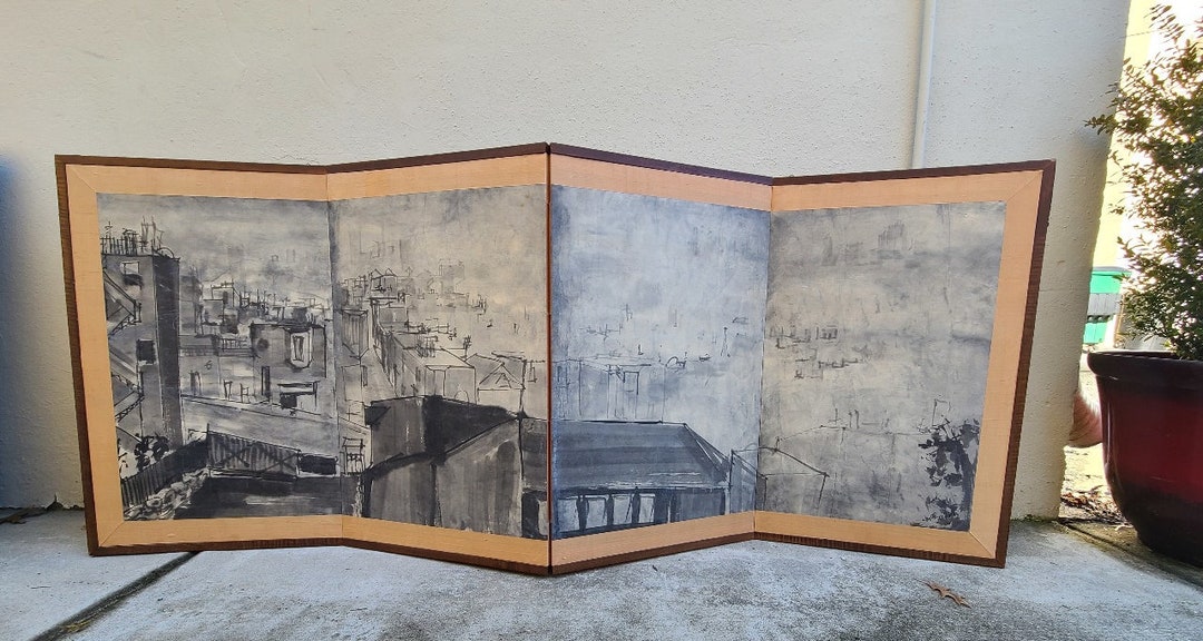 Rare Vintage Mid Century Joe Brotherton San Francisco Asian 4 Panel ...