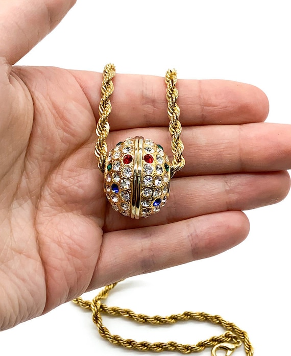 Vintage Big Gold Plated Crystal Rhinestone Ball Slide… - Gem