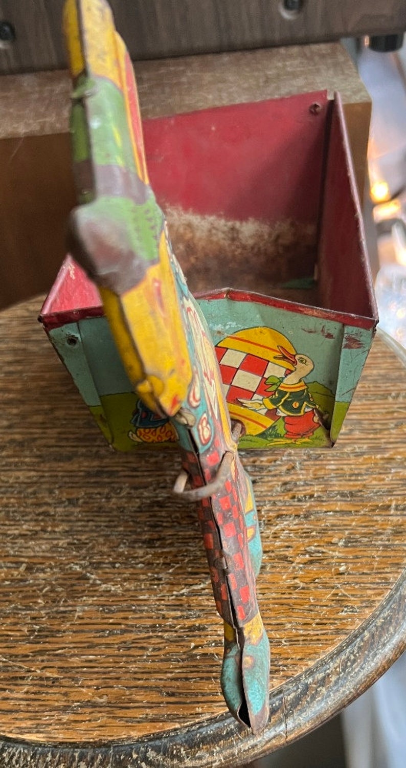 Vintage Chein Tin Litho Toy Easter Bunny Rabbit Pulling Wagon Cart W ...