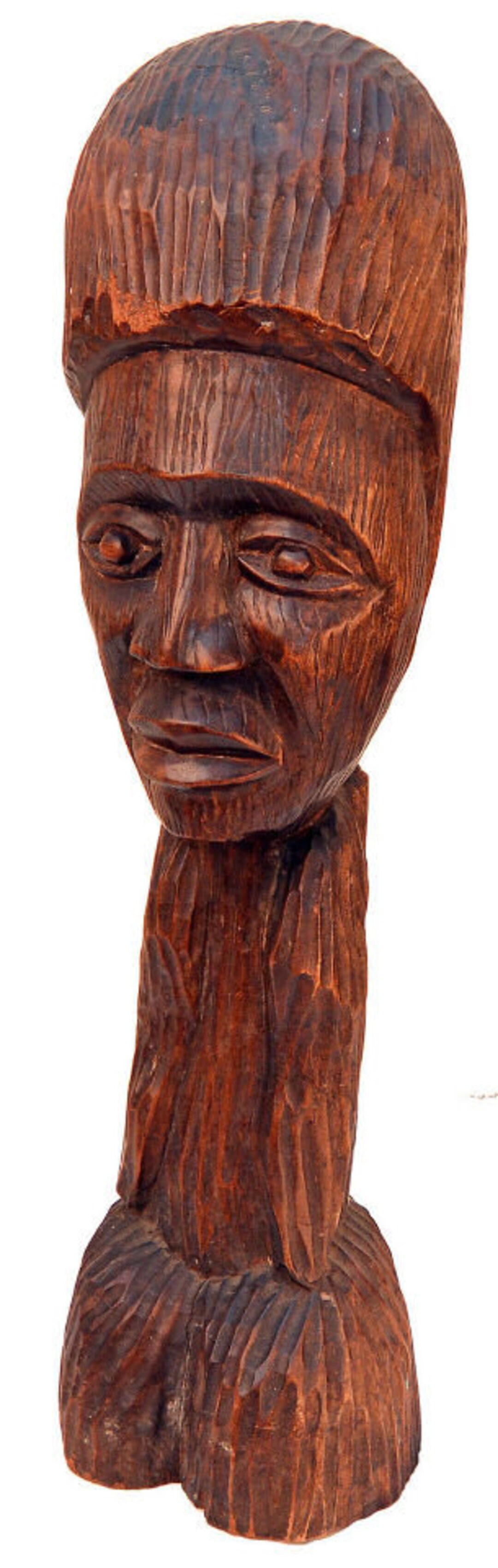 Vintage Tiki African Wooden Bust Statue Carved Modernist Life Size ...