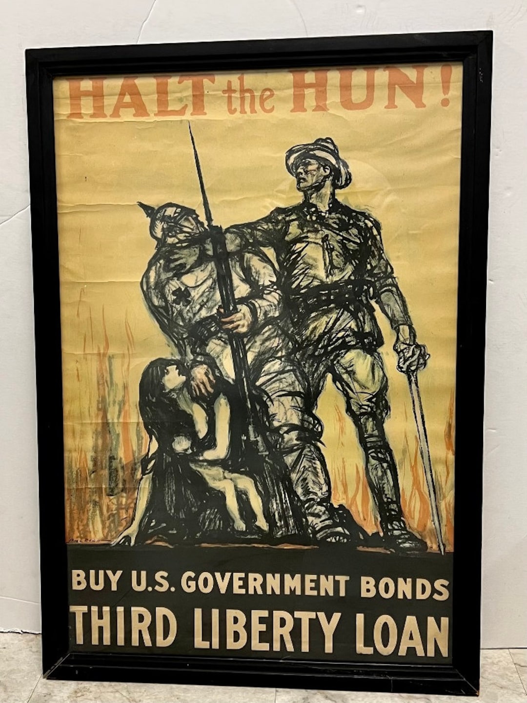 Antique Original WW1 Poster “halt the Hun” Third Liberty Loan Drive ...