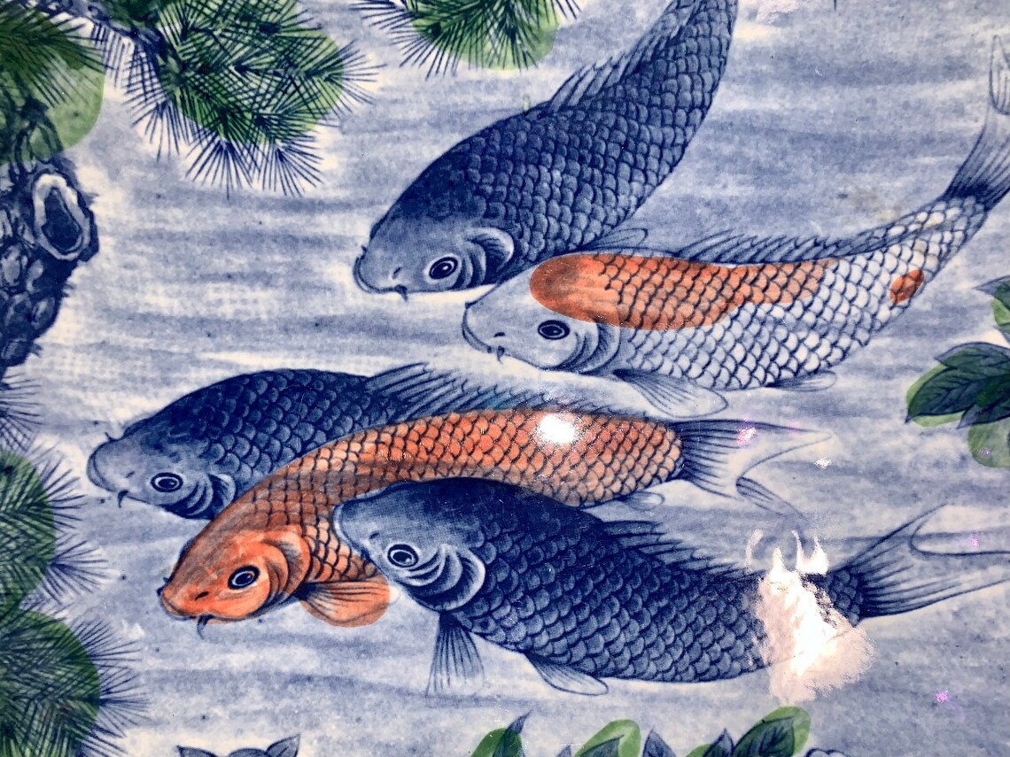 Vintage Japanese Porcelain Serving Dish Plate Koi Fish & Lotus | Etsy