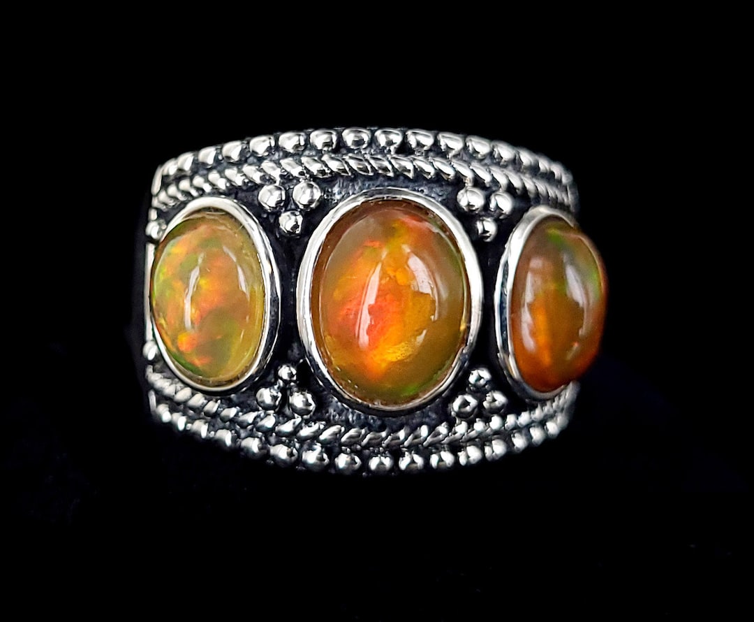 Estate Sterling Silver 3 Opals JOYA by Judy Crowell Modern Ring Sz 9 ...