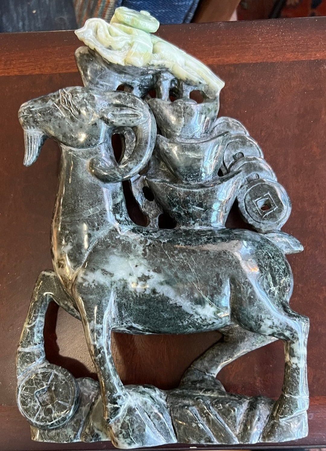 Vintage Chinese Green Jade Carving Statue W/ Base Goat Coin Good ...