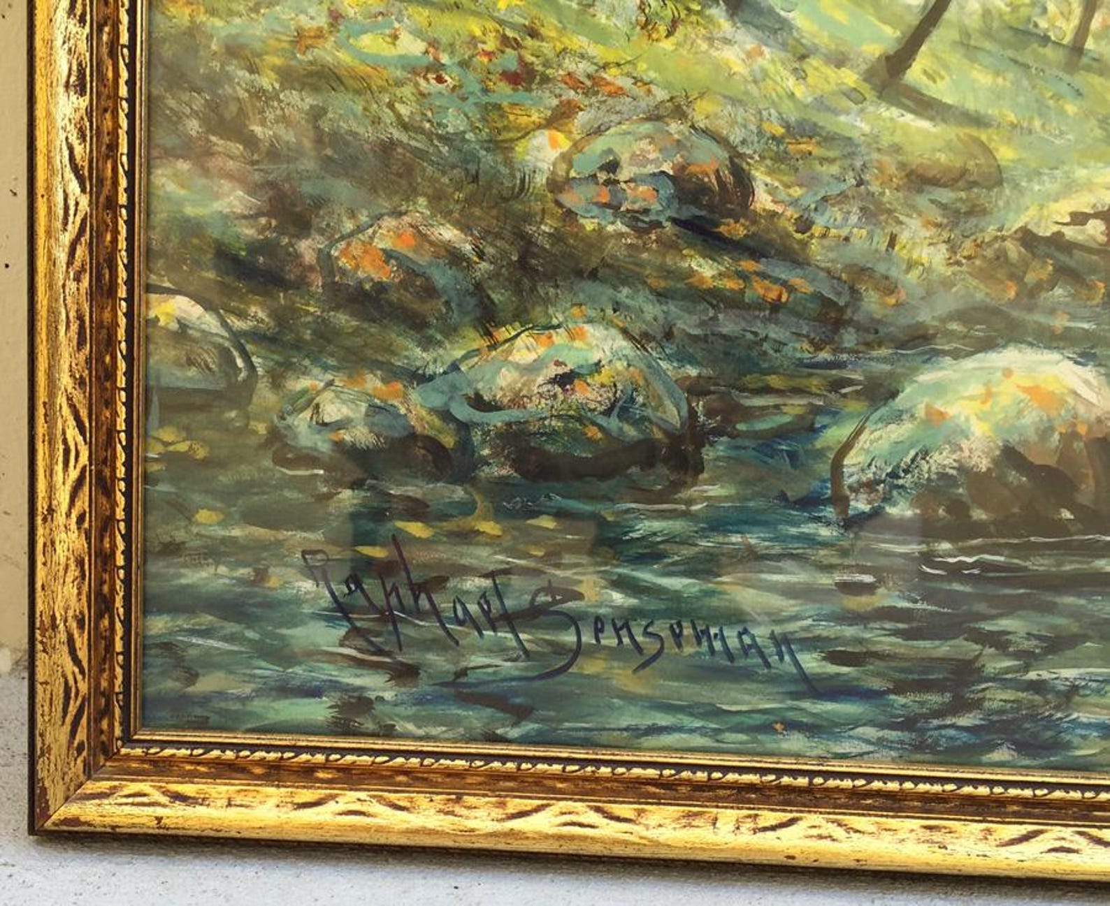 Antique Raphael Senseman Water Color Painting Autumn Stream Colorful ...